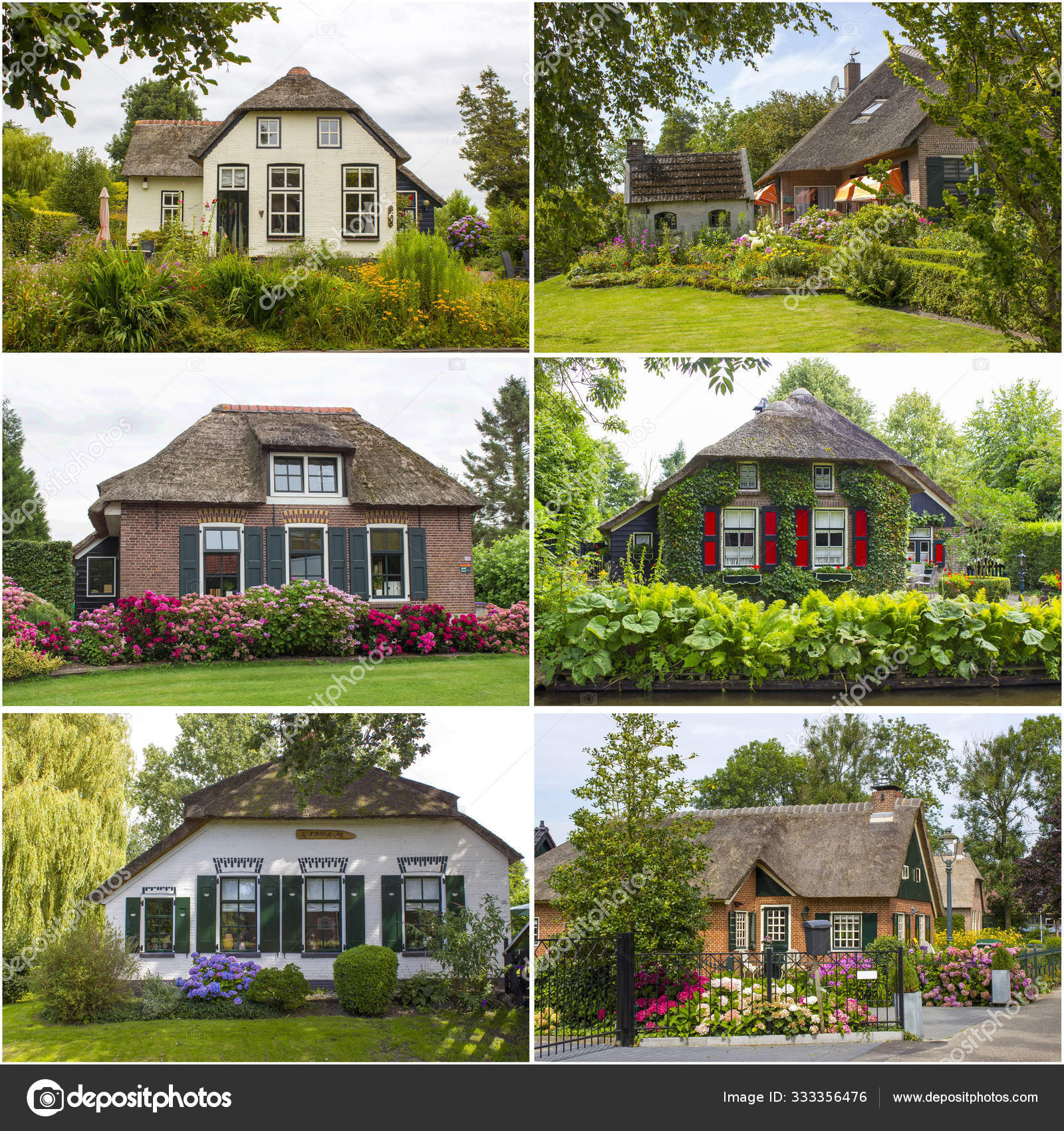 Collage with pictures with typical dutch county side of houses a Stock ...
