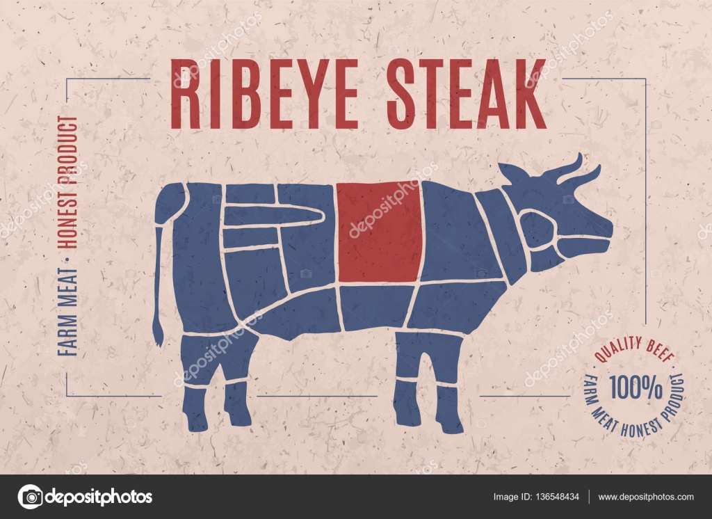 Label for meat with text Ribeye Steak Stock Vector Image by ...