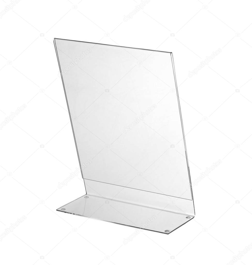 Transparent acrylic table stand display for menu isolated, white ...