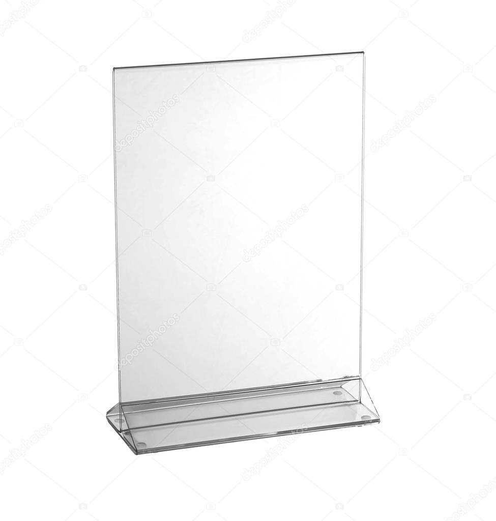 Expositor de mesa acrílico transparente para menú aislado, fondo blanco ...