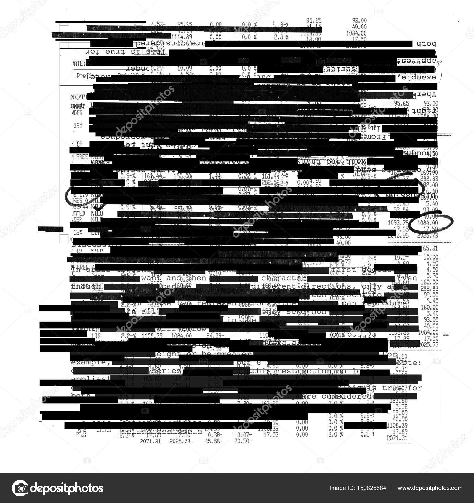 Redacted information texture on white background — Stock Photo ...