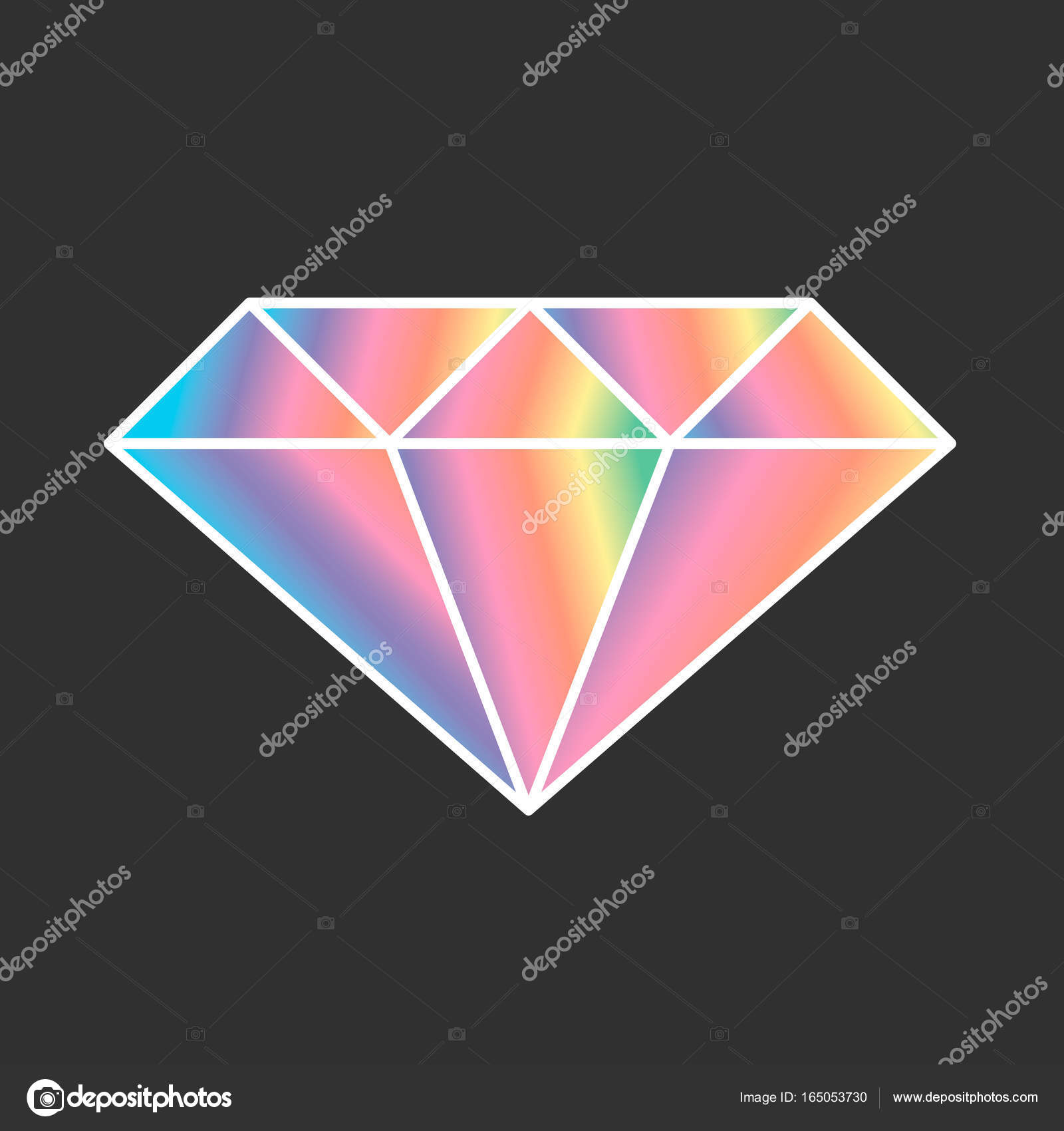 Cartoon vector diamond icon rainbow color isolated on dark background ...