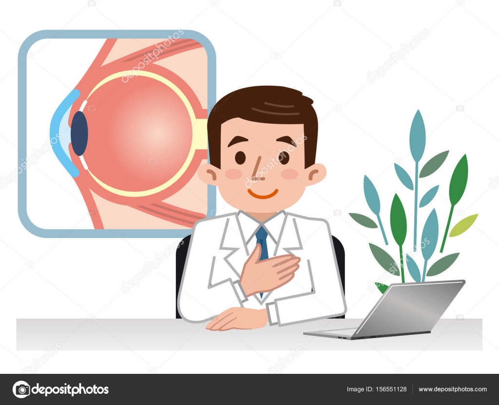 Doctor explicando el globo ocular Vector de stock #156551128 de ©ankomando