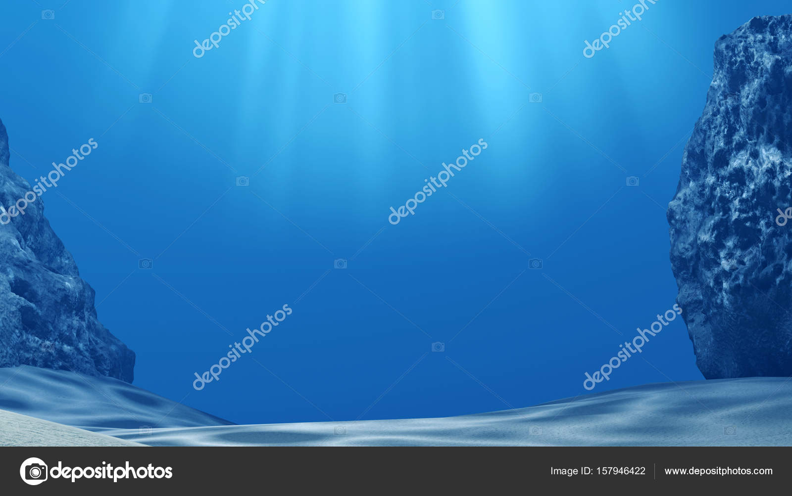 Underwater with sun rays and stones in deep blue sea Stock Photo by ...