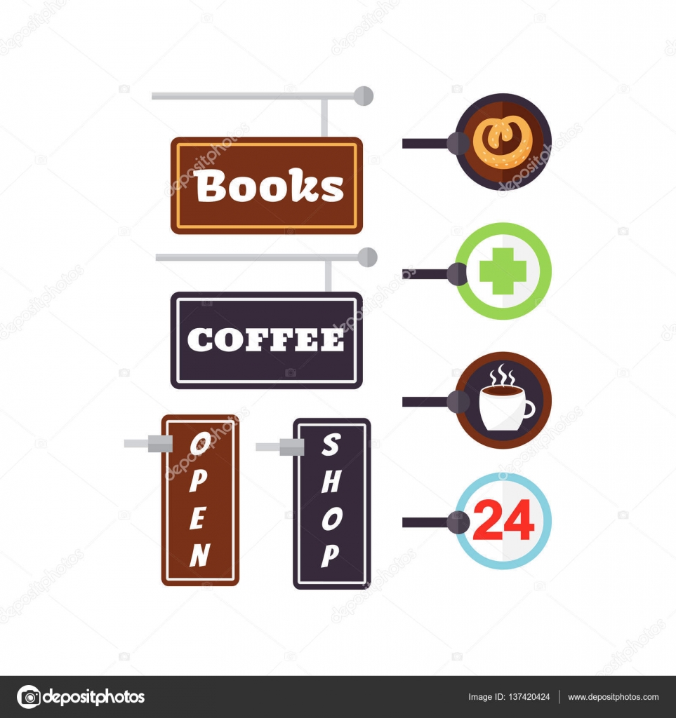 Shop facade signboard elements vector set. Stock Vector Image by ...