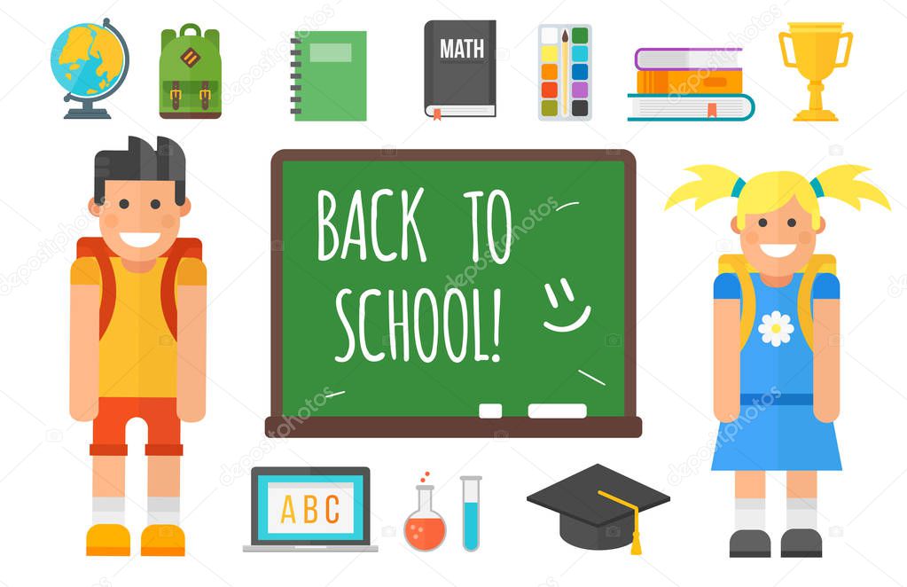 Equipo de papelería de suministros escolares e ilustración de vectores ...