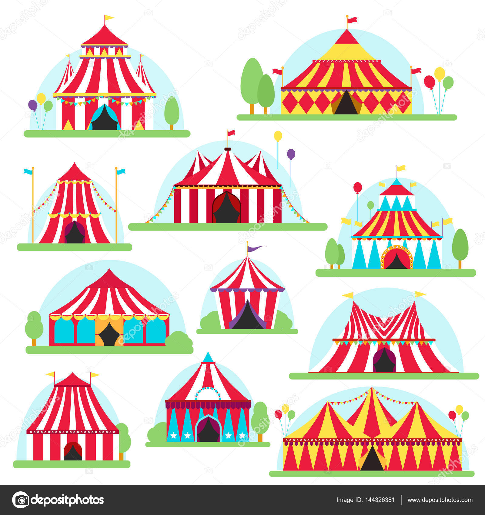 Circus tent marquee with stripes and flags isolated. Ideal for carnival ...