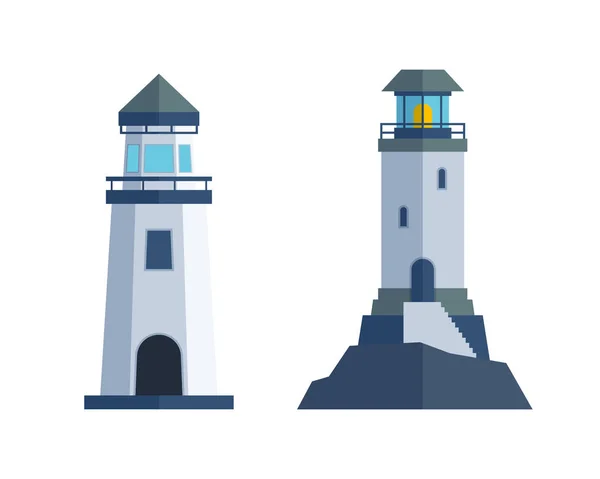 Cartoon flat lighthouse searchlight tower for maritime navigation ...