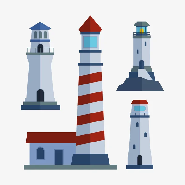 Cartoon flat lighthouse searchlight tower for maritime navigation ...