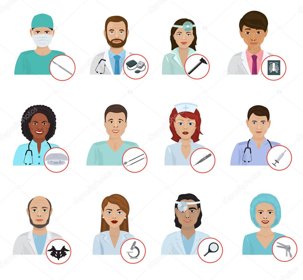 Diferentes Médicos Avatar Retratos Cara Personal Del Hospital