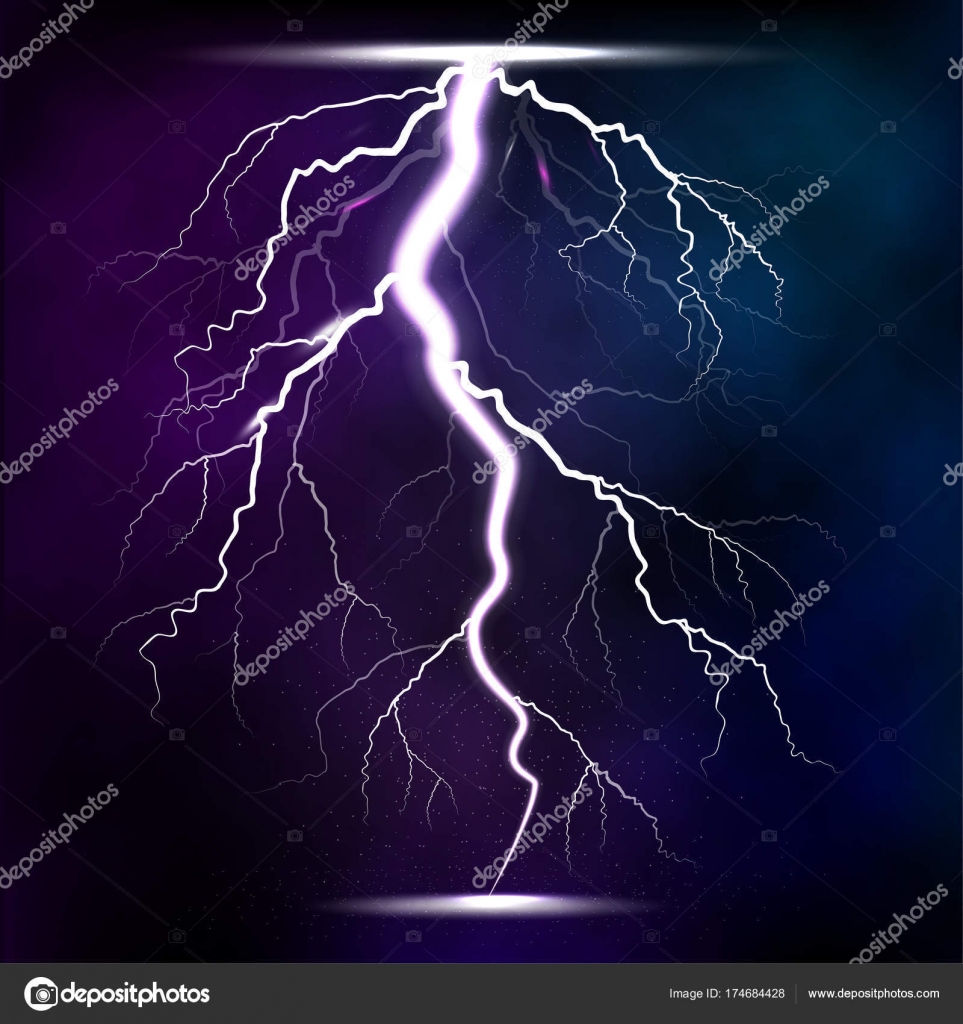 Lightning storm strike realistic 3d light lighting effects vector ...
