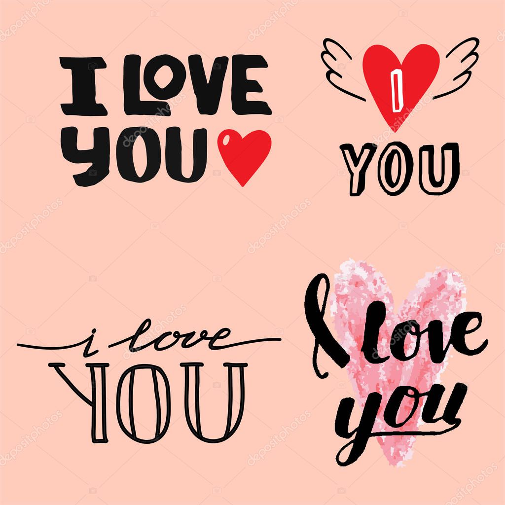 Vector I love You texto superpone dibujado a mano colección de letras ...