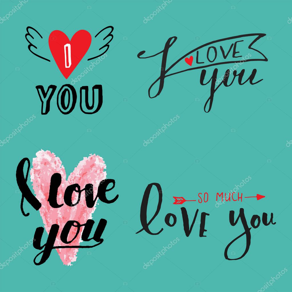 Vector I love You texto superpone dibujado a mano colecci n de letras ...