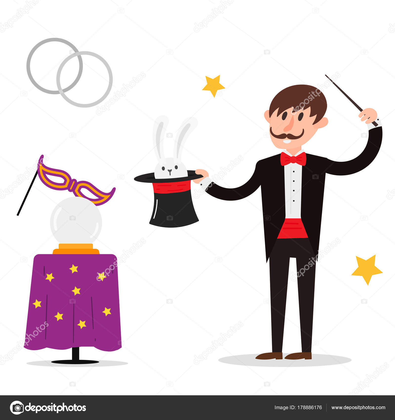 Magician prestidigitator illusionist character tricks juggler vector ... Magician prestidigitator illusionist character tricks juggler vector ...