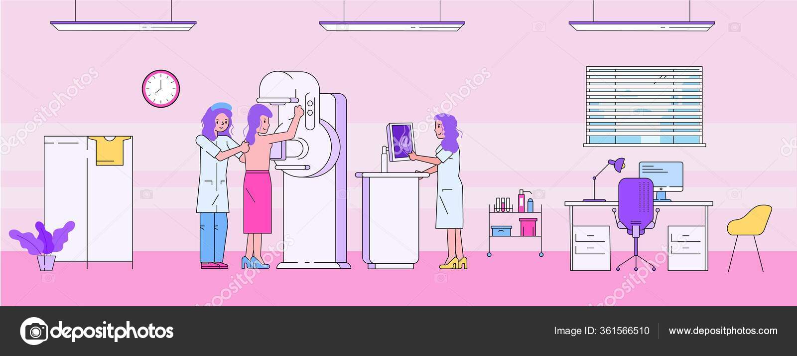 Doctor mammography vector illustration, cartoon flat line woman patient ...