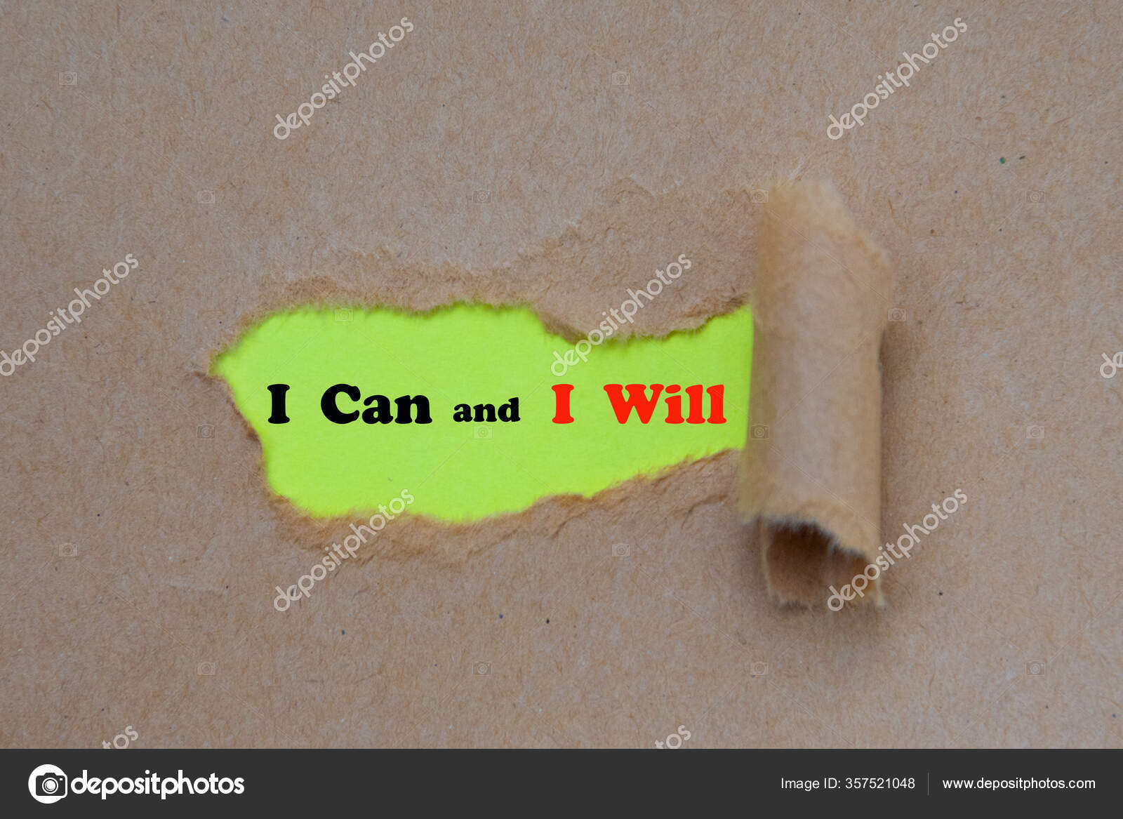 I can and I will word written under torn paper — Stock Photo ...