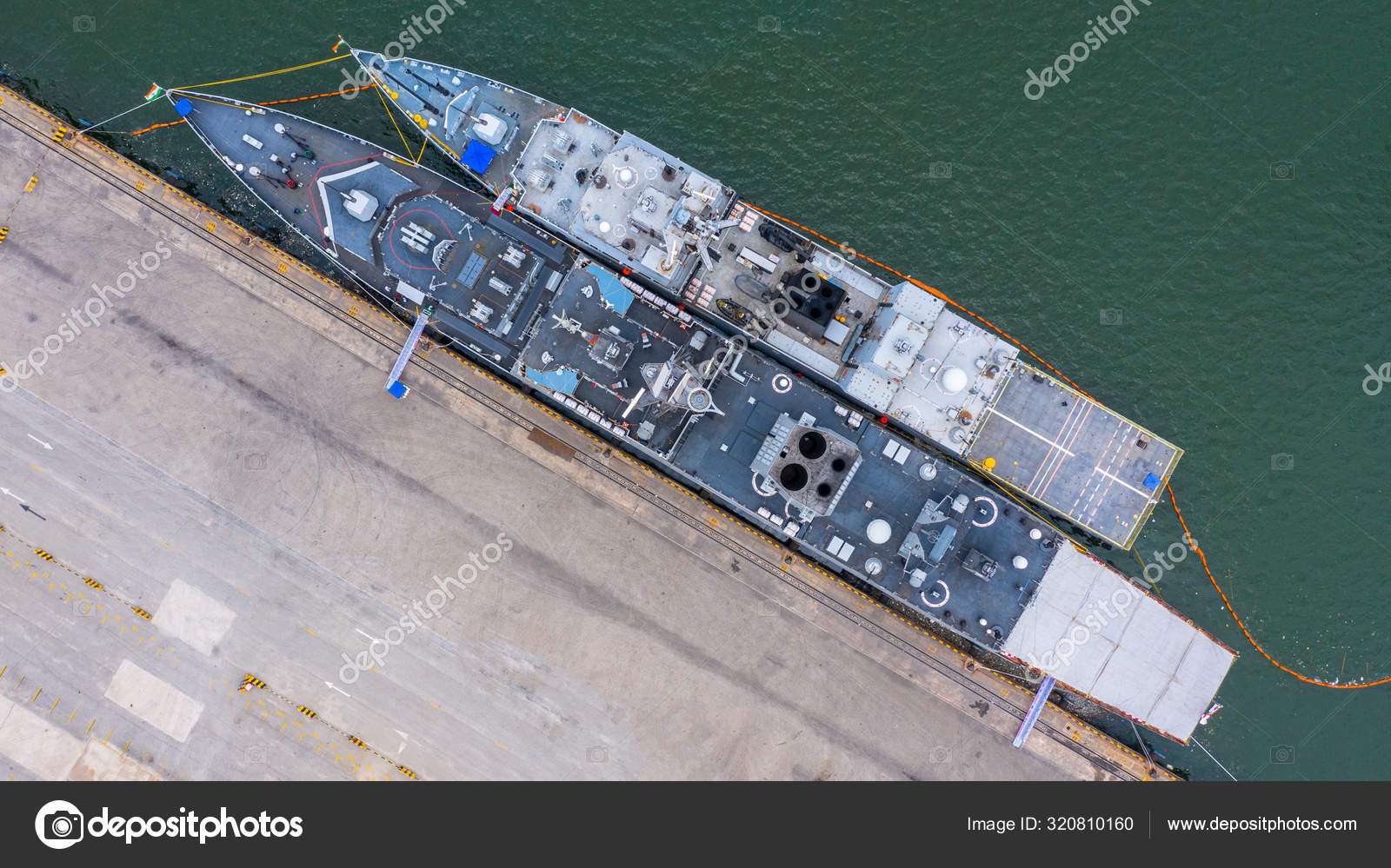 Military navy ship in the port, Aerial view warship. — Stock Editorial ...