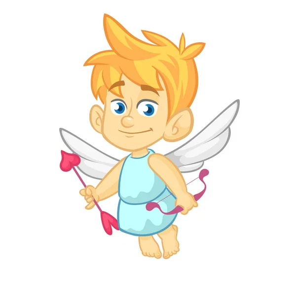 Outlined funny cupid cartoon character with bow and arrow. Vector coloring illustration for ...