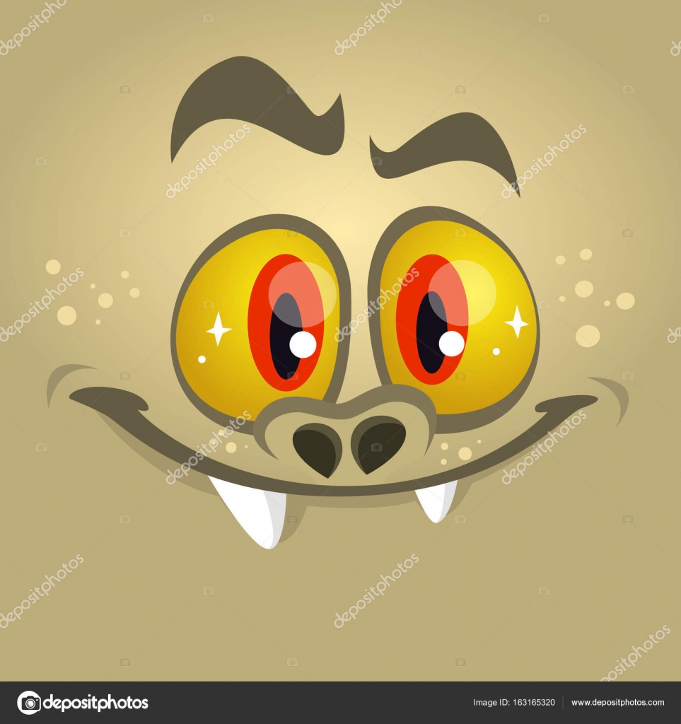 Cara de monstruo de dibujos animados. Vector de Halloween monstruo rojo avatar con amplia ...