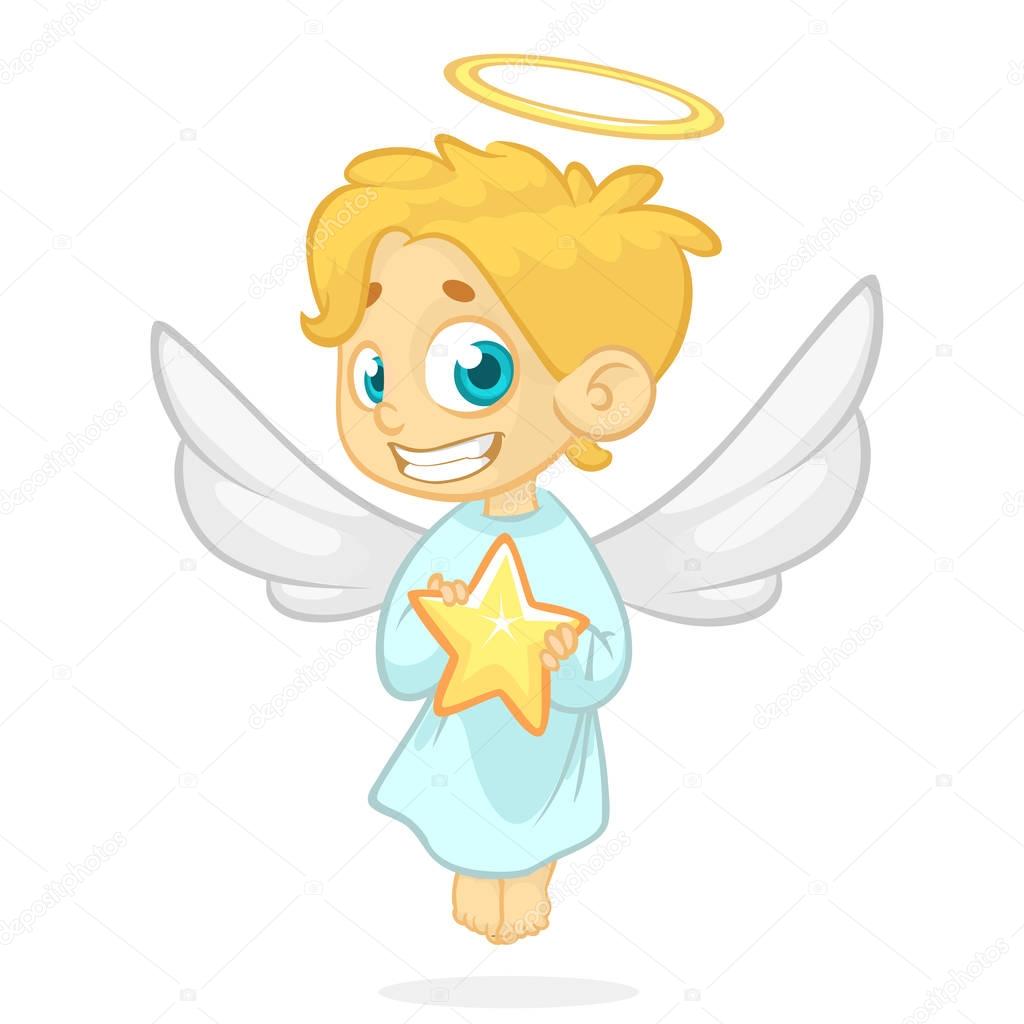 Cute cartoon angel holding a star. Christmas cartoon. Vector ...