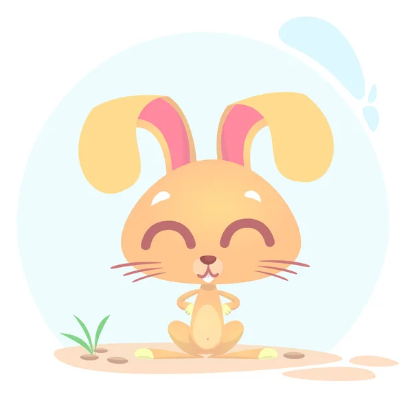 Cartoon cool little bunny rabbit dancing on tree stump in summer season ...