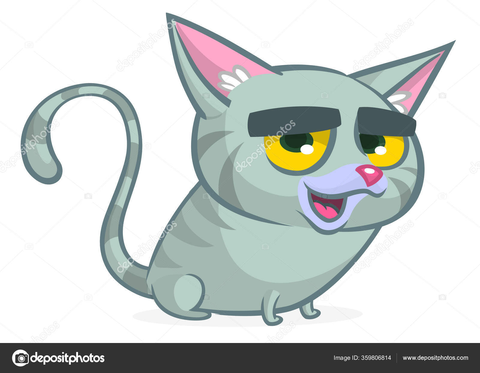 Vector Illustration Grumpy Cat Cute Fat Cartoon Cat Grumpy Expression ...
