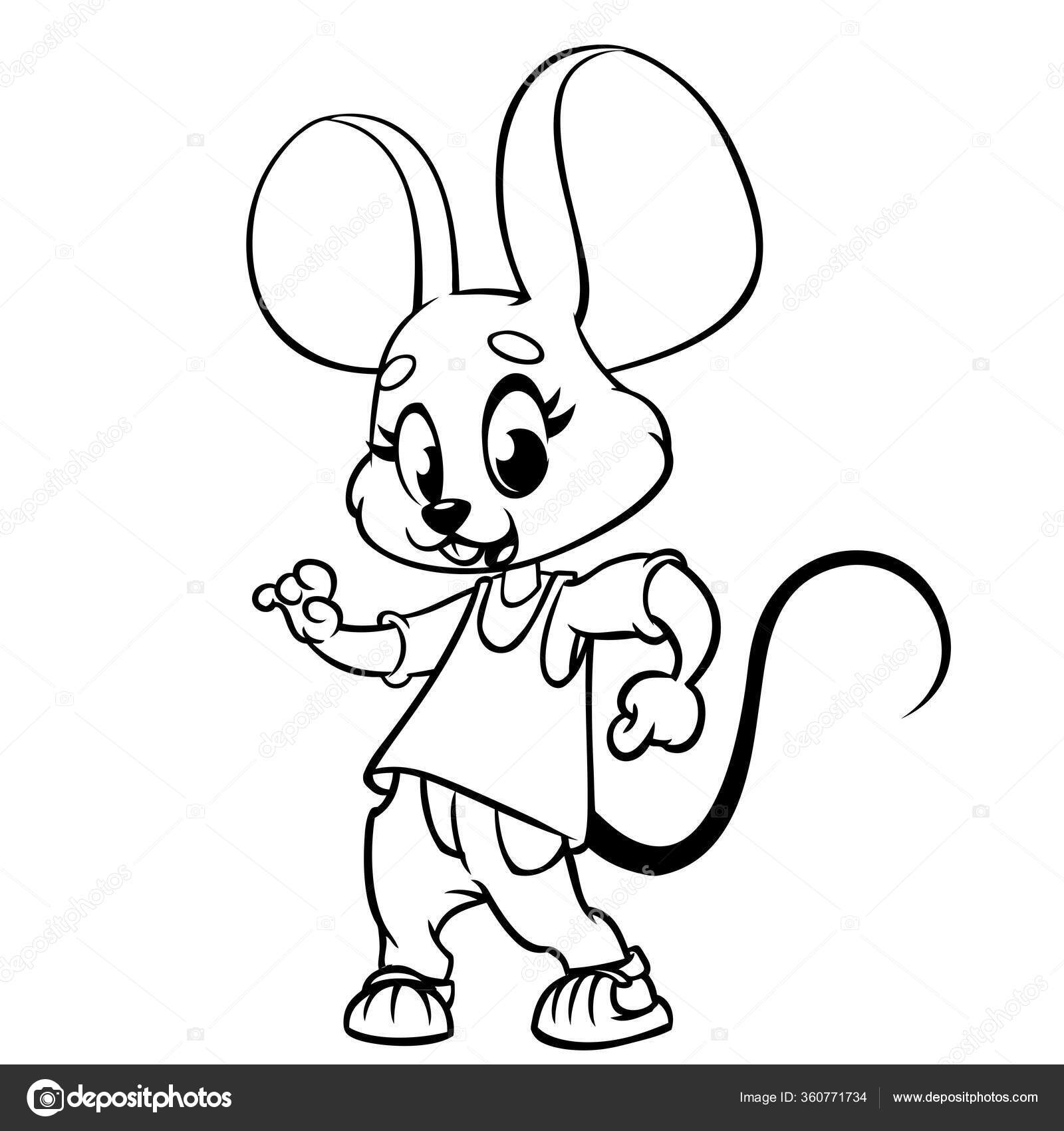 Tecknad Mus Dansar Vektorillustration Skisserad Design För Målarbok ...