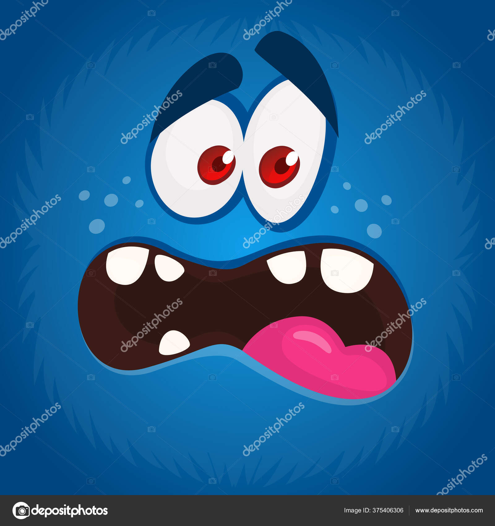 Cool Cartoon Monster Scared Face Avatar Vector Halloween Blue Monster ...