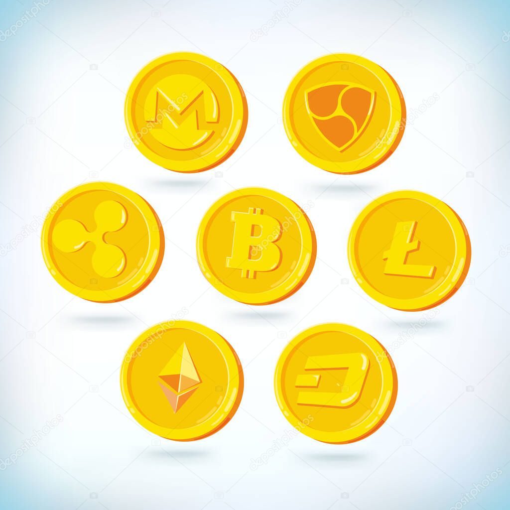 Conjunto de iconos criptomoneda. Criptograf a moneda. Bitcoin, Dash ...