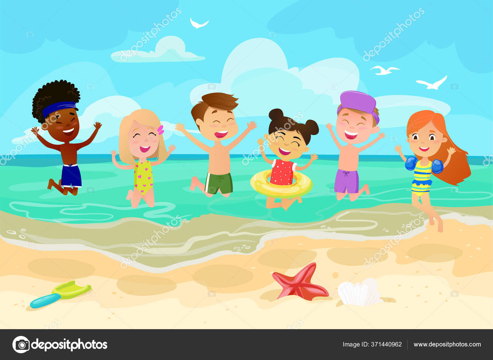 Kids At The Beach Cartoon