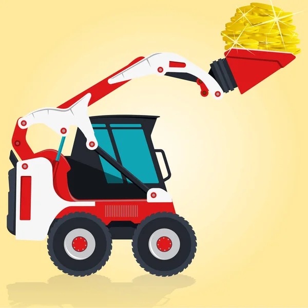 Red and white big digger builds. Construction machinery and ground ...