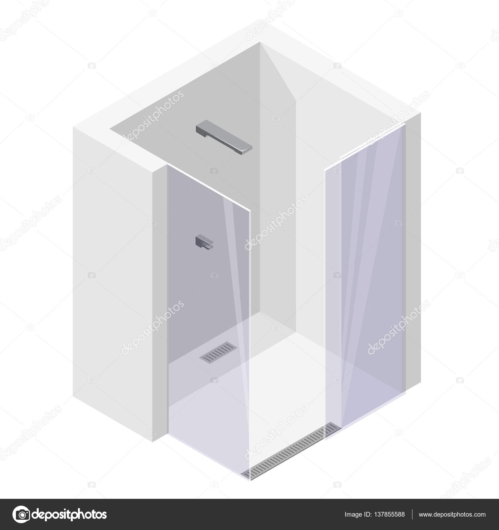 Shower enclosure with sliding glass doors. Modern white vector bathroom ...