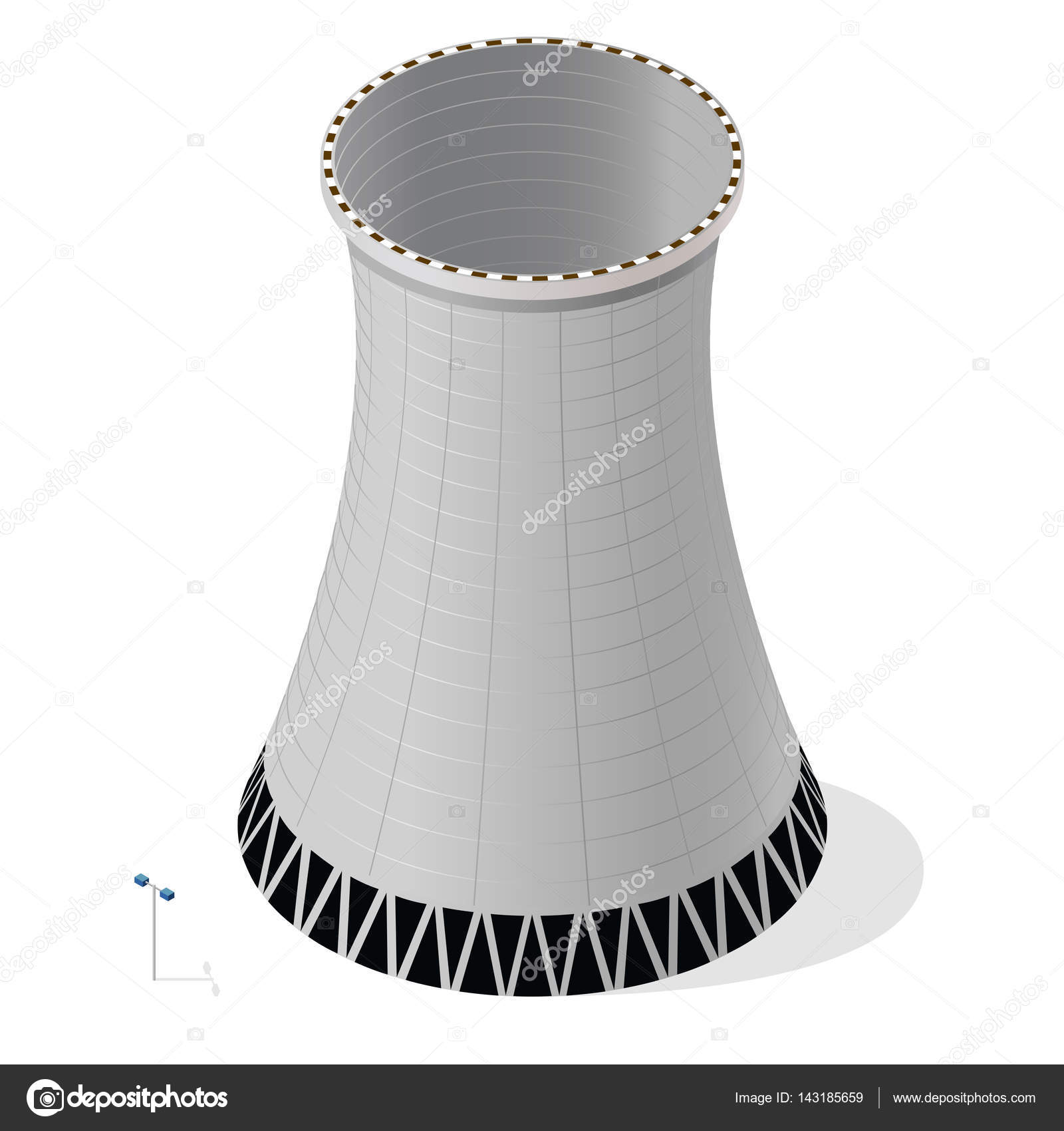 Vector cooling tower of powerhouse. Concrete thermal power plant tower ...
