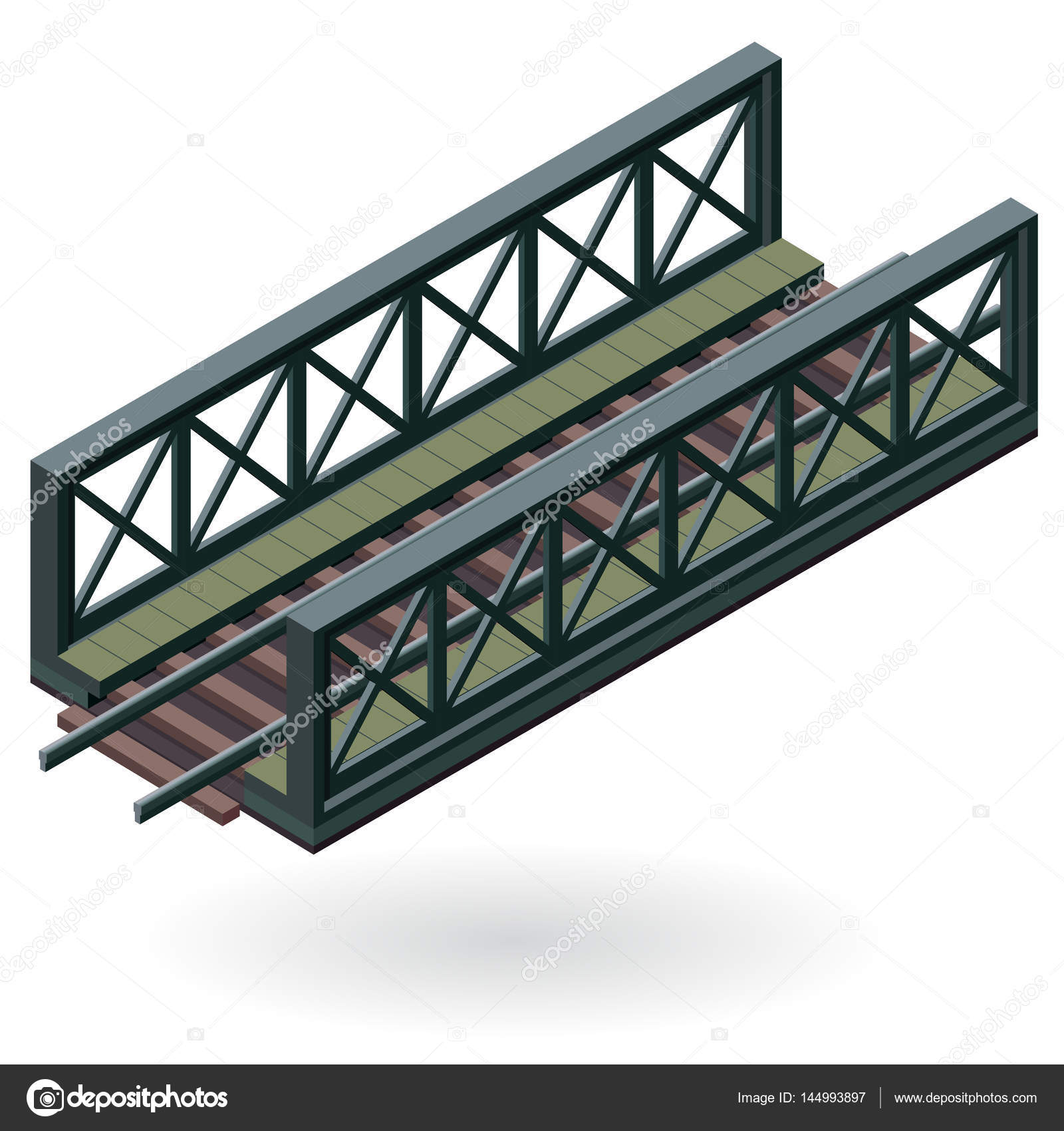 Vector train bridge, isometric 3d perspective, isolated on white ...
