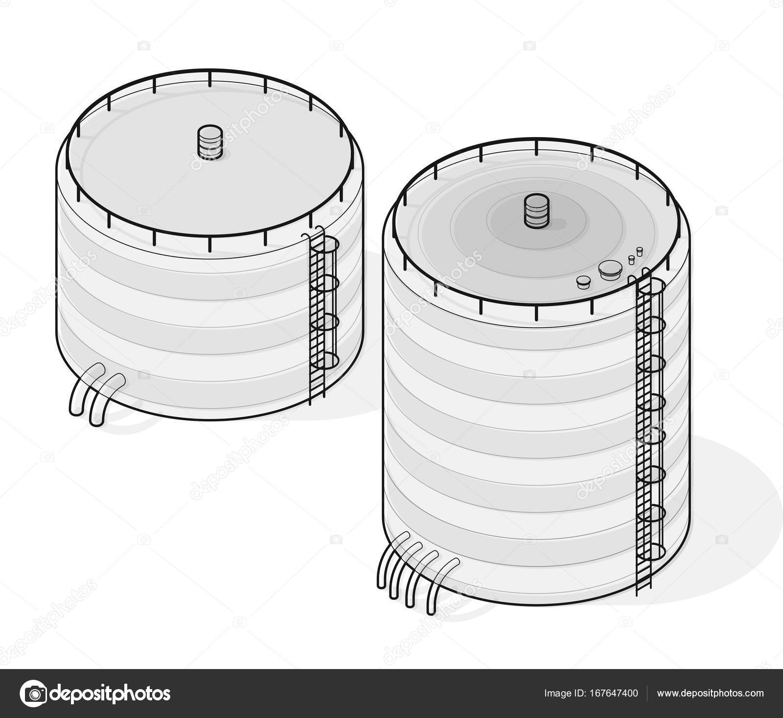 Outlined water reservoir supply. Water reservoir isometric building ...