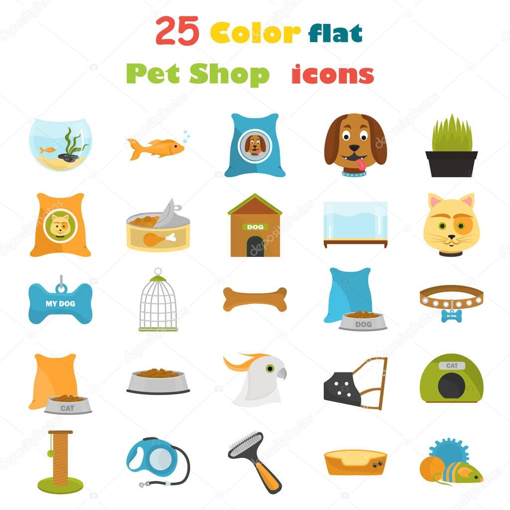 Pet store color icons set. Flat design. Pet shop theme — Stock Vector ...