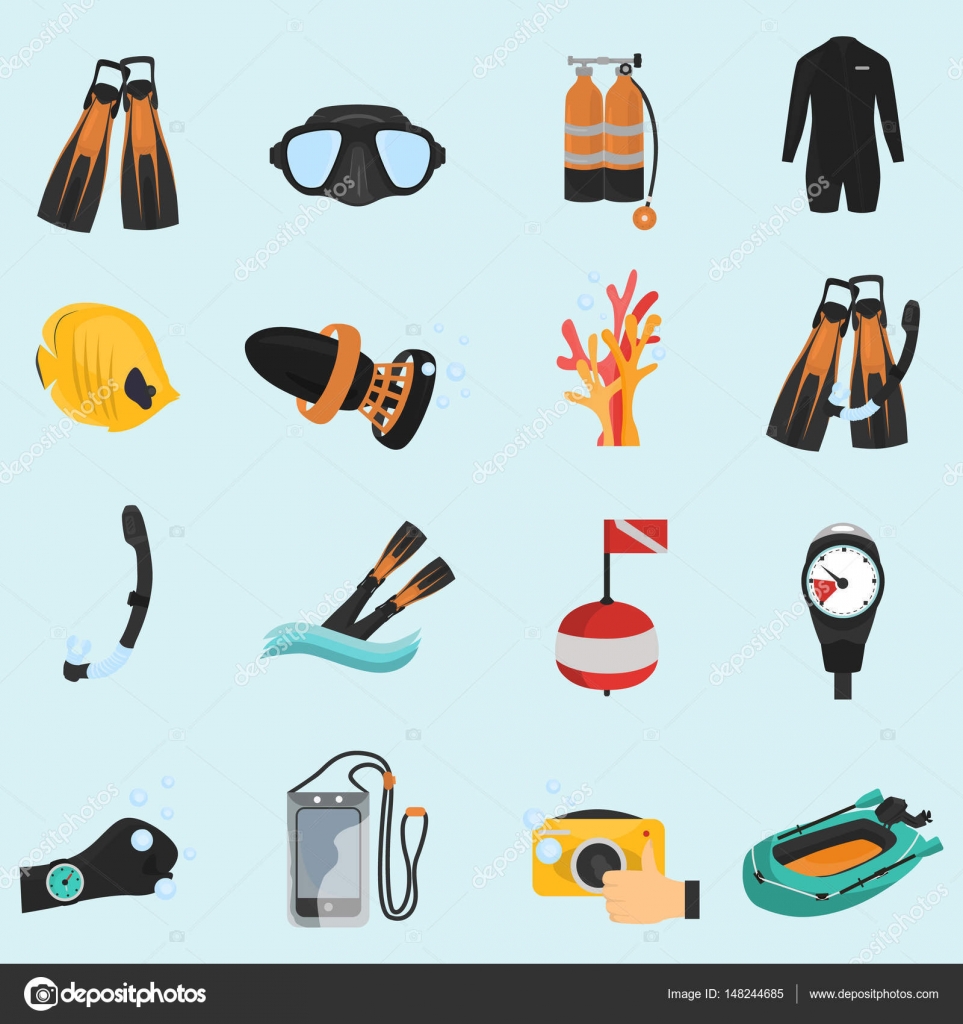 Diving color flat icons set for web and mobile design Stock Illustration by ©lynxvector #148244685