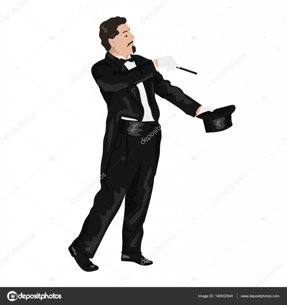 Magic master in black cloak with magic stick Stock Vector Image by ...