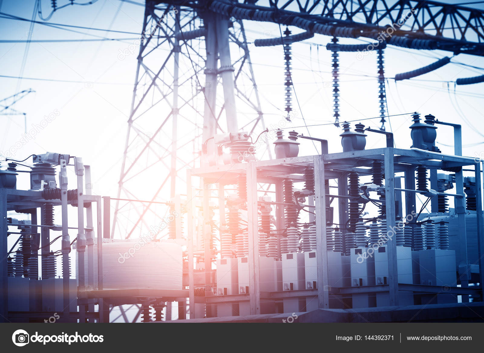Electrical Substation Silhouette Dramatic Sunset Background Stock Photo ...