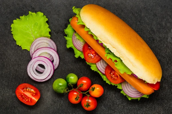 Hot Dog with Fresh Organic Vegetables - Stock Image - Everypixel
