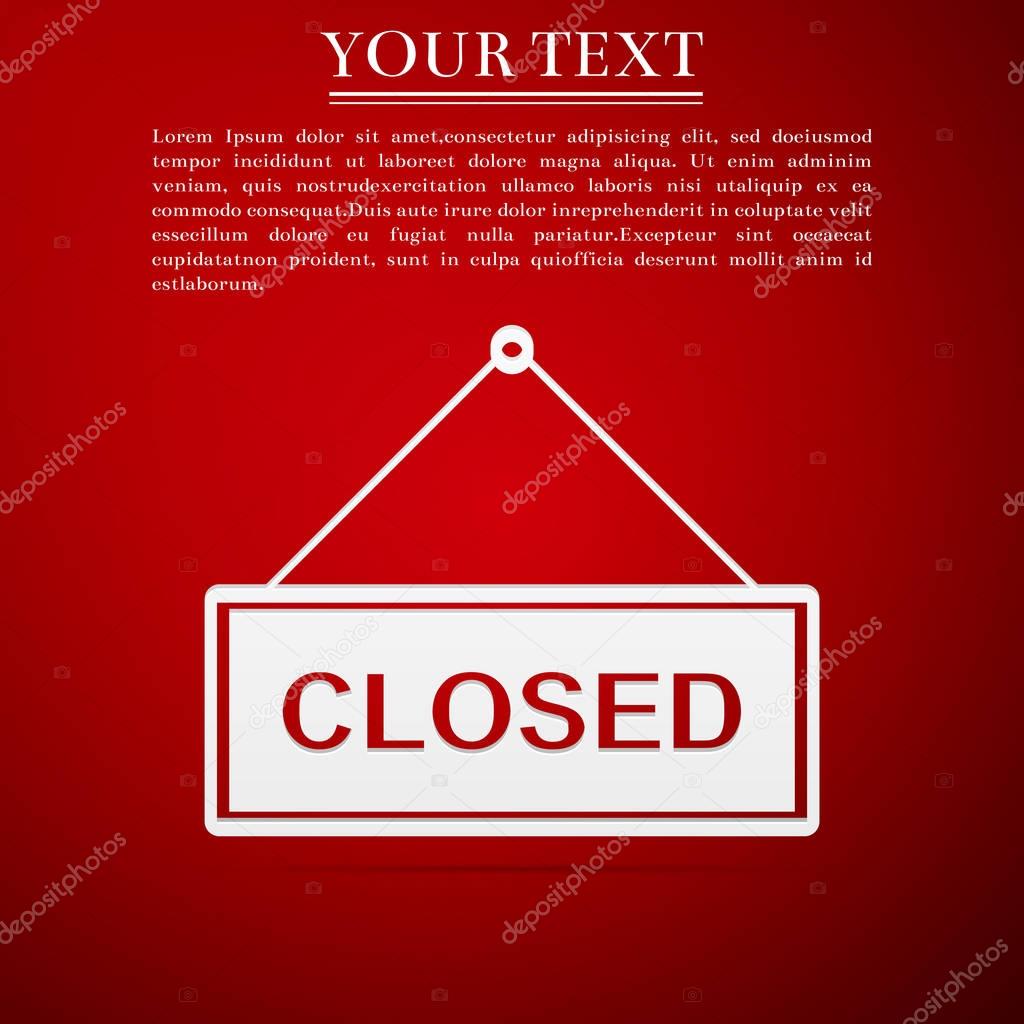 Signo de puerta cerrada icono plano sobre fondo rojo. Ilustración ...