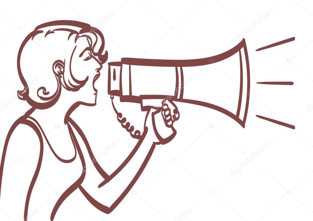 Vector completo retrato aislado de una hermosa mujer con megáfono ...