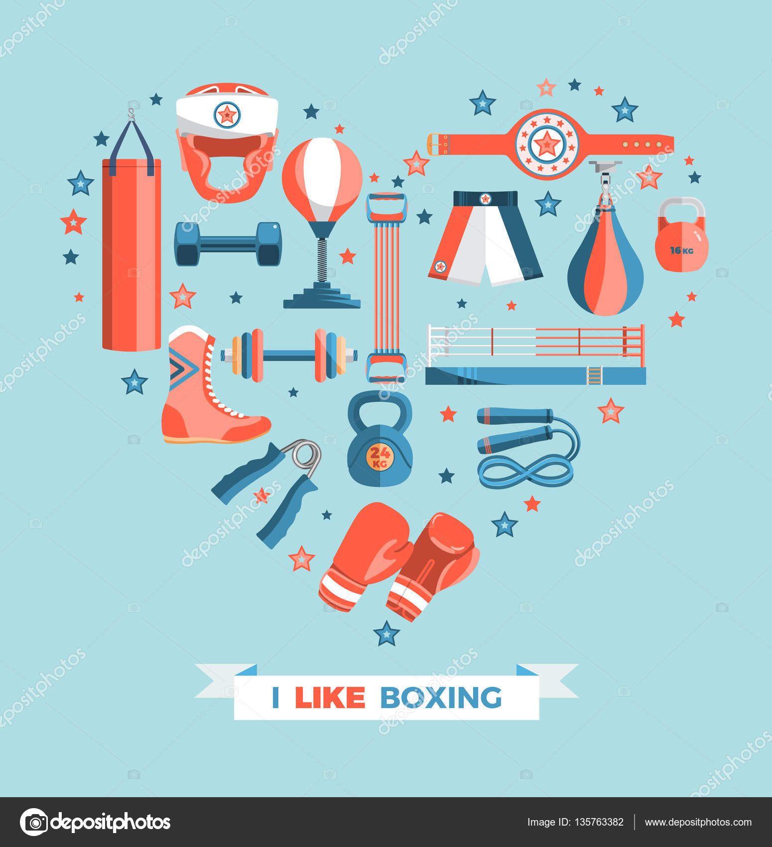 Set of boxing equipment vector colorful design elements isolated on ...