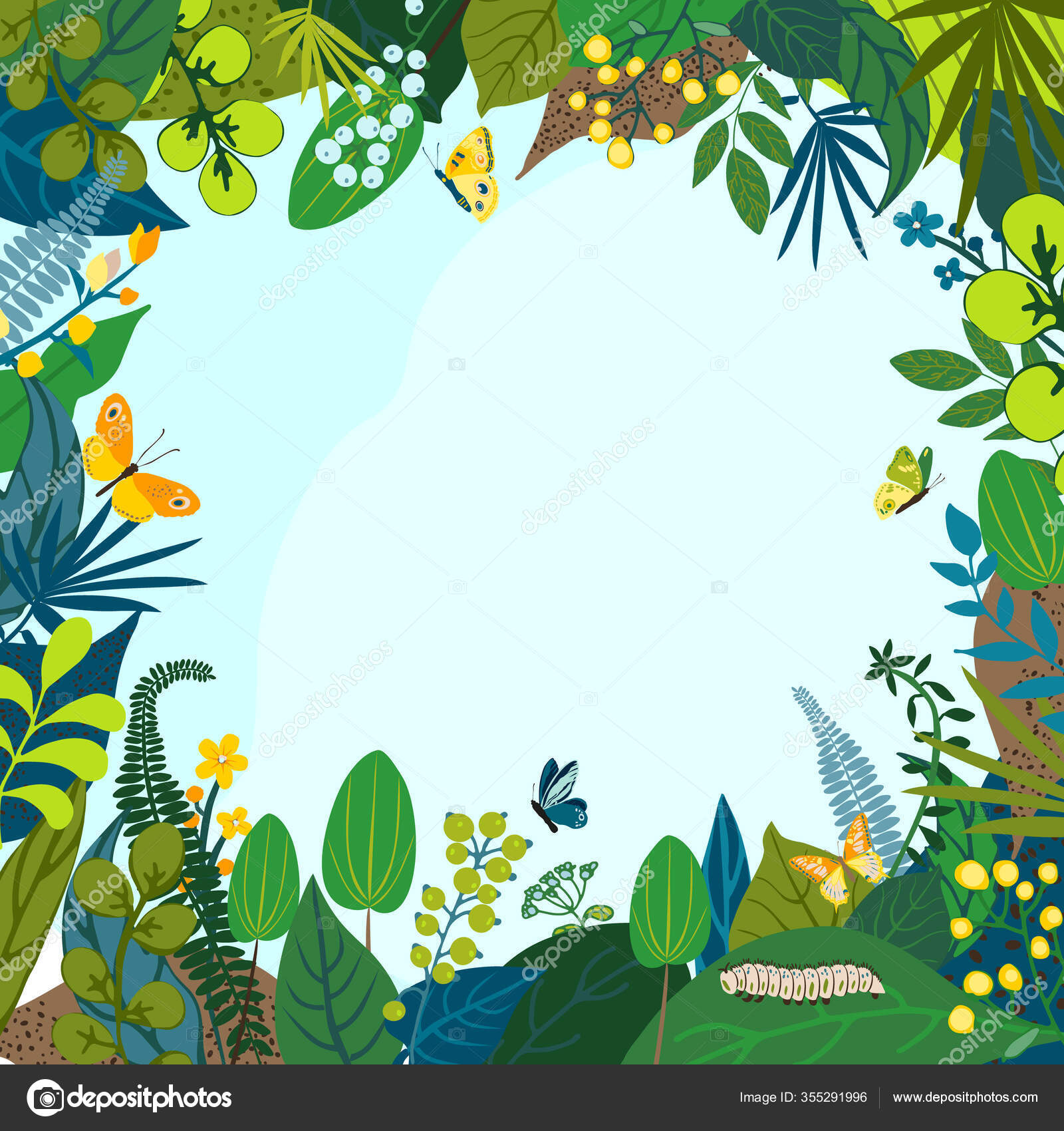 Beautiful floral background, frame. Green leaves, colorful flowers ...