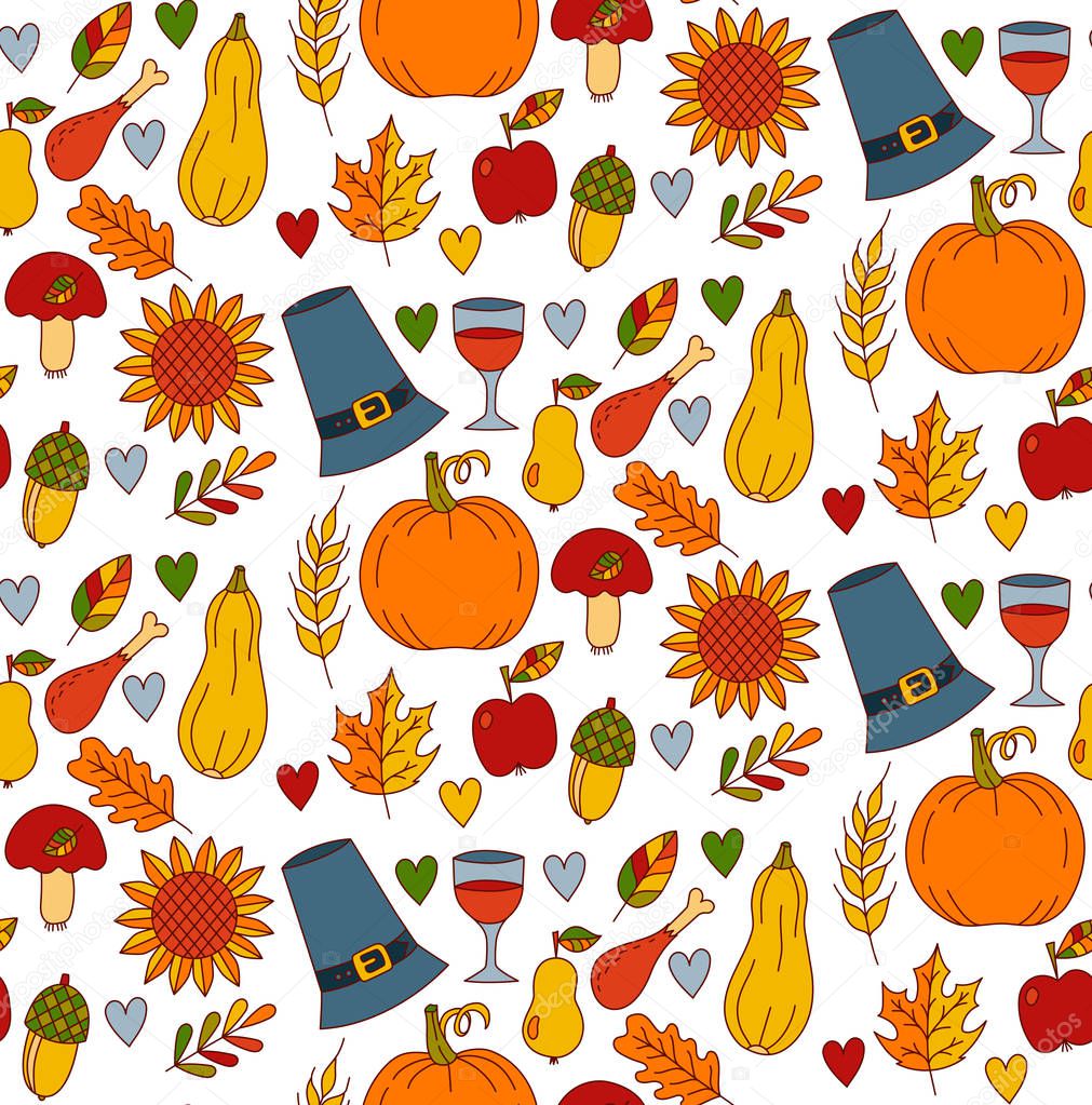 Thanksgiving day cute colorful doodles seamless vector pattern — Stock ...