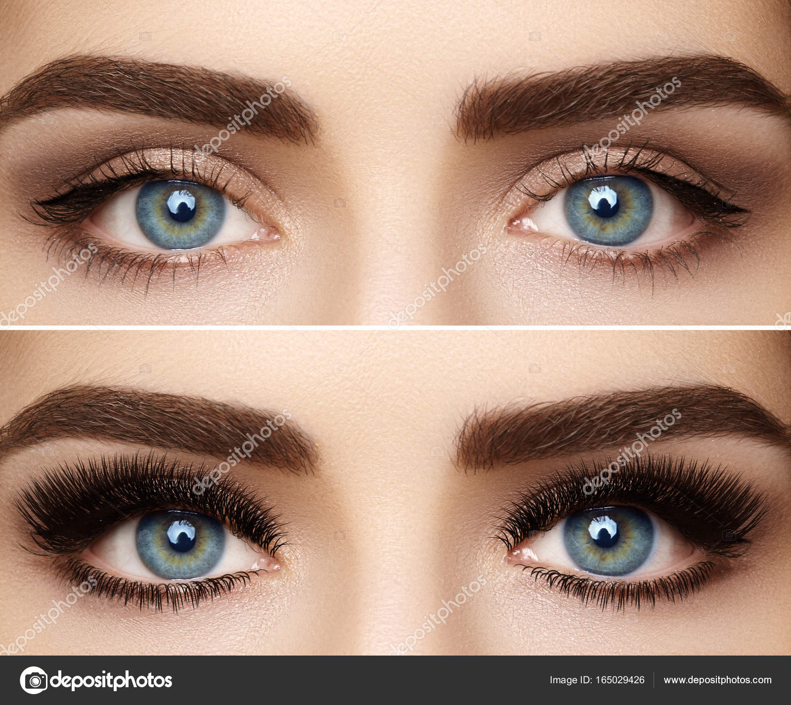 Perfect shape of eyebrows and extremly long eyelashes. Macro shot of ...