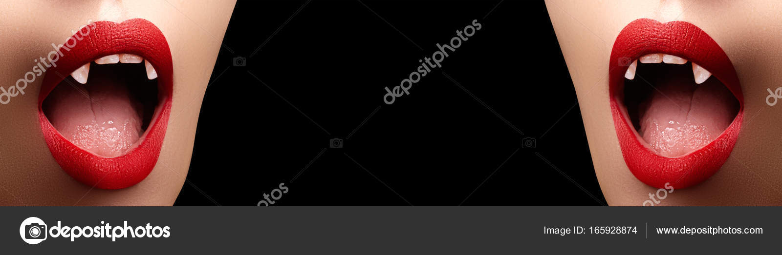 Sexy female vampire lips. Halloween background with red blood makeup ...