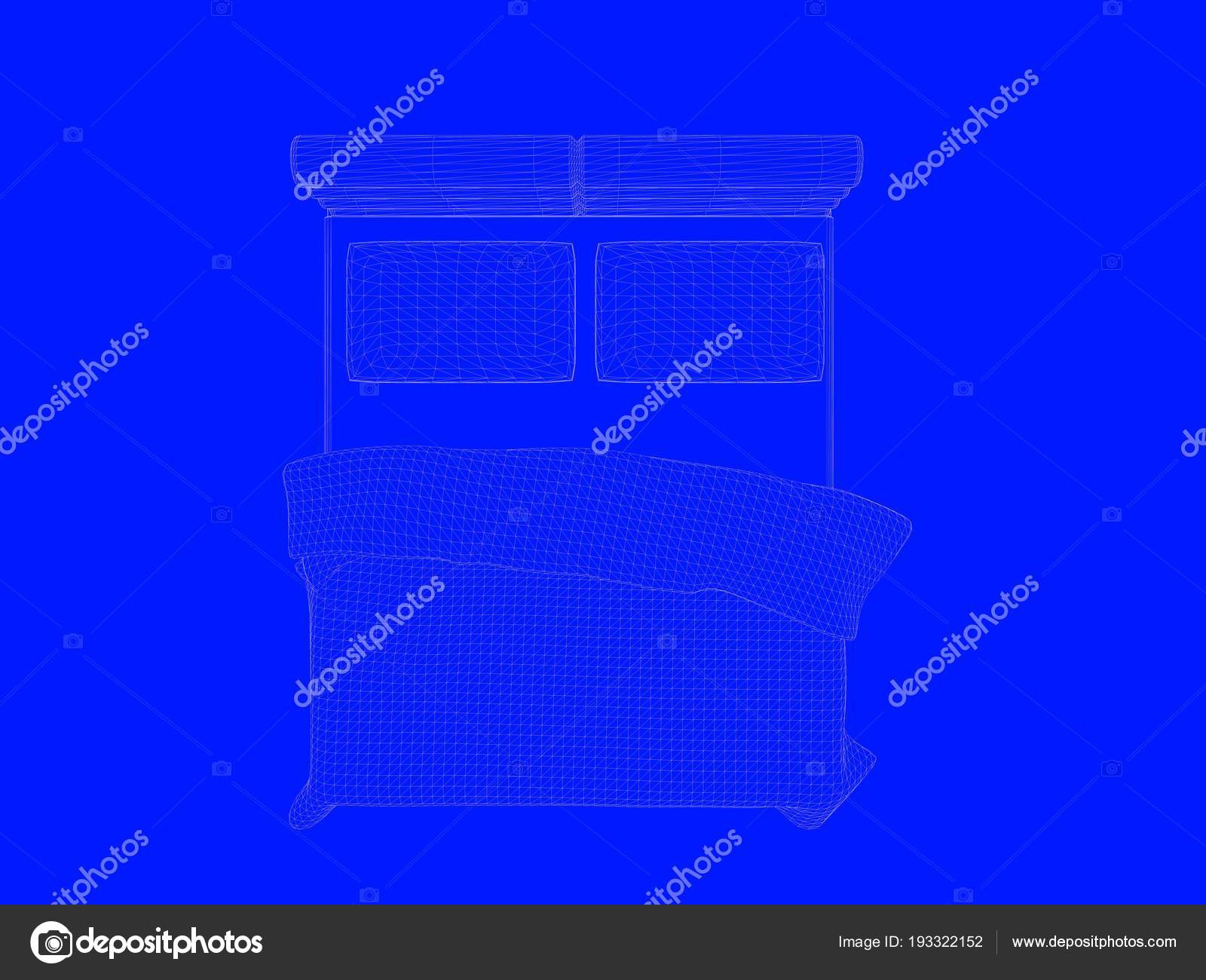 3d rendering of a bed blueprint as lines on a blue background — Stock ...