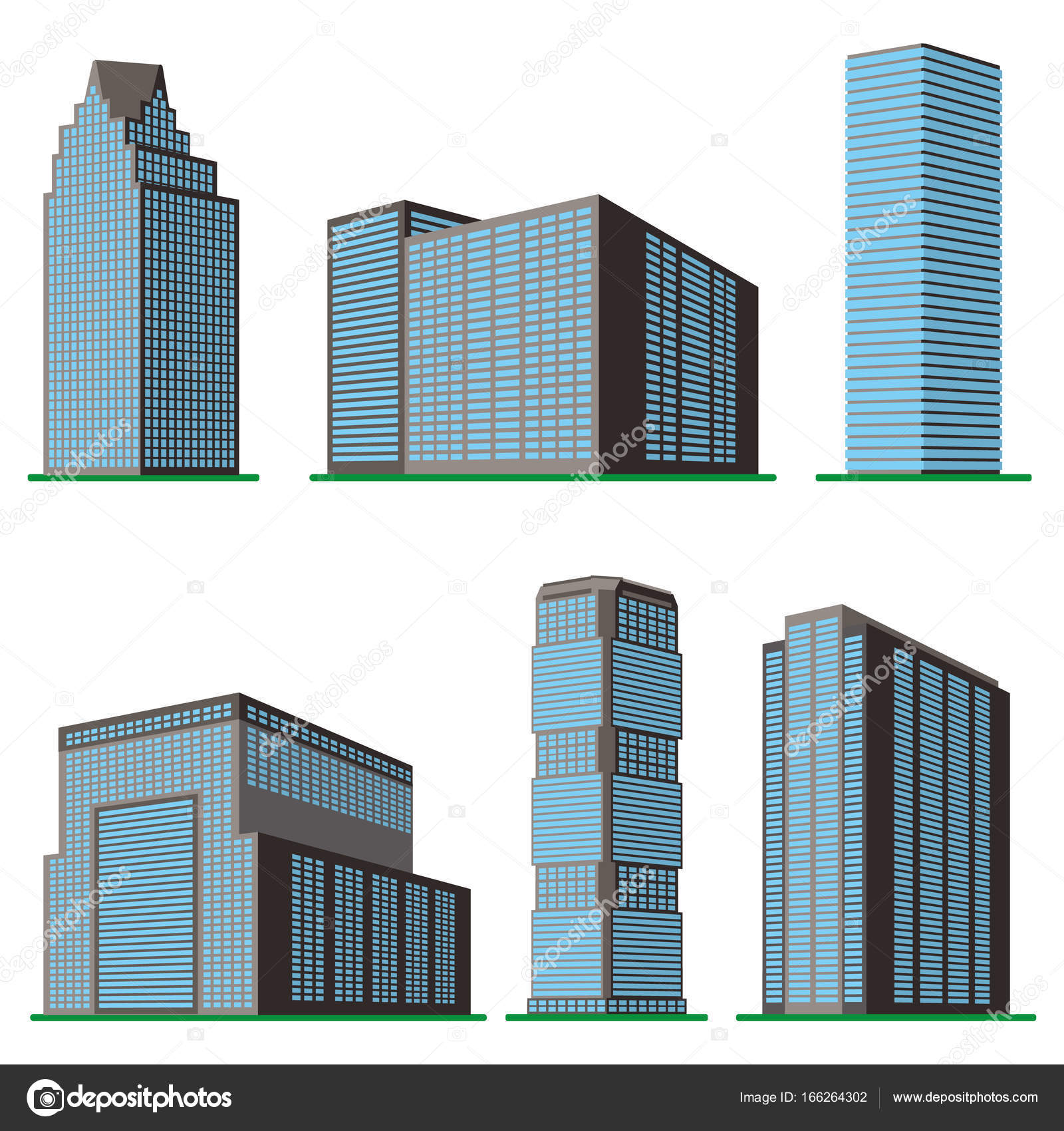 Set of six modern high-rise building on a white background Stock Vector ...