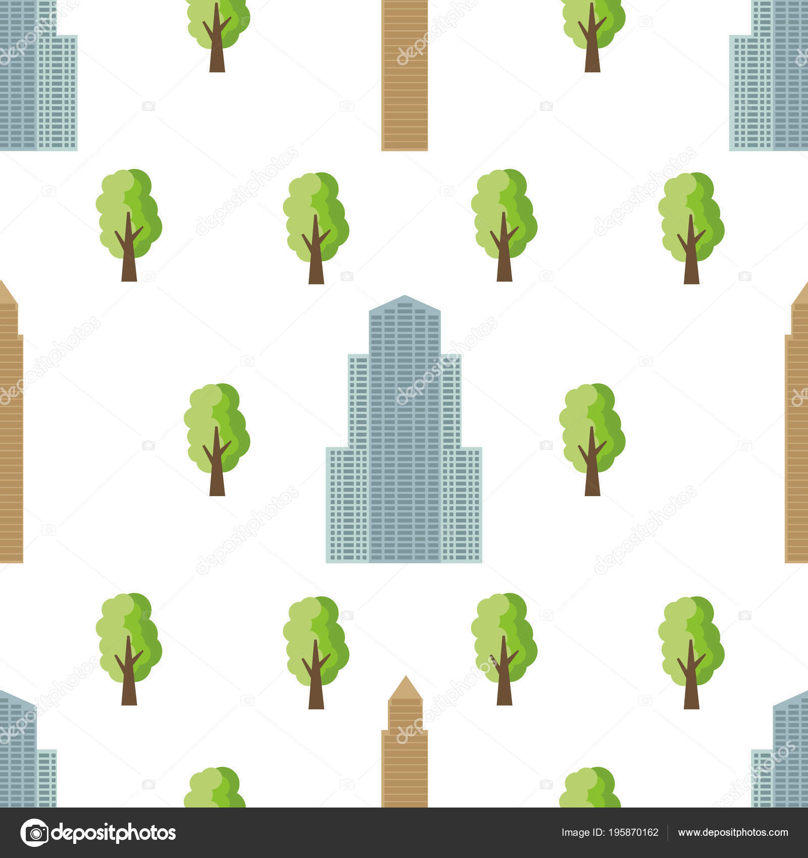 Seamless City Background Modern Houses Green Trees Vector Illustratio ...